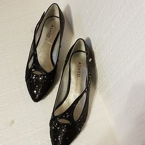 Ashro | Shoes | Ashro Black Sequined Kitten Heels | Poshmark